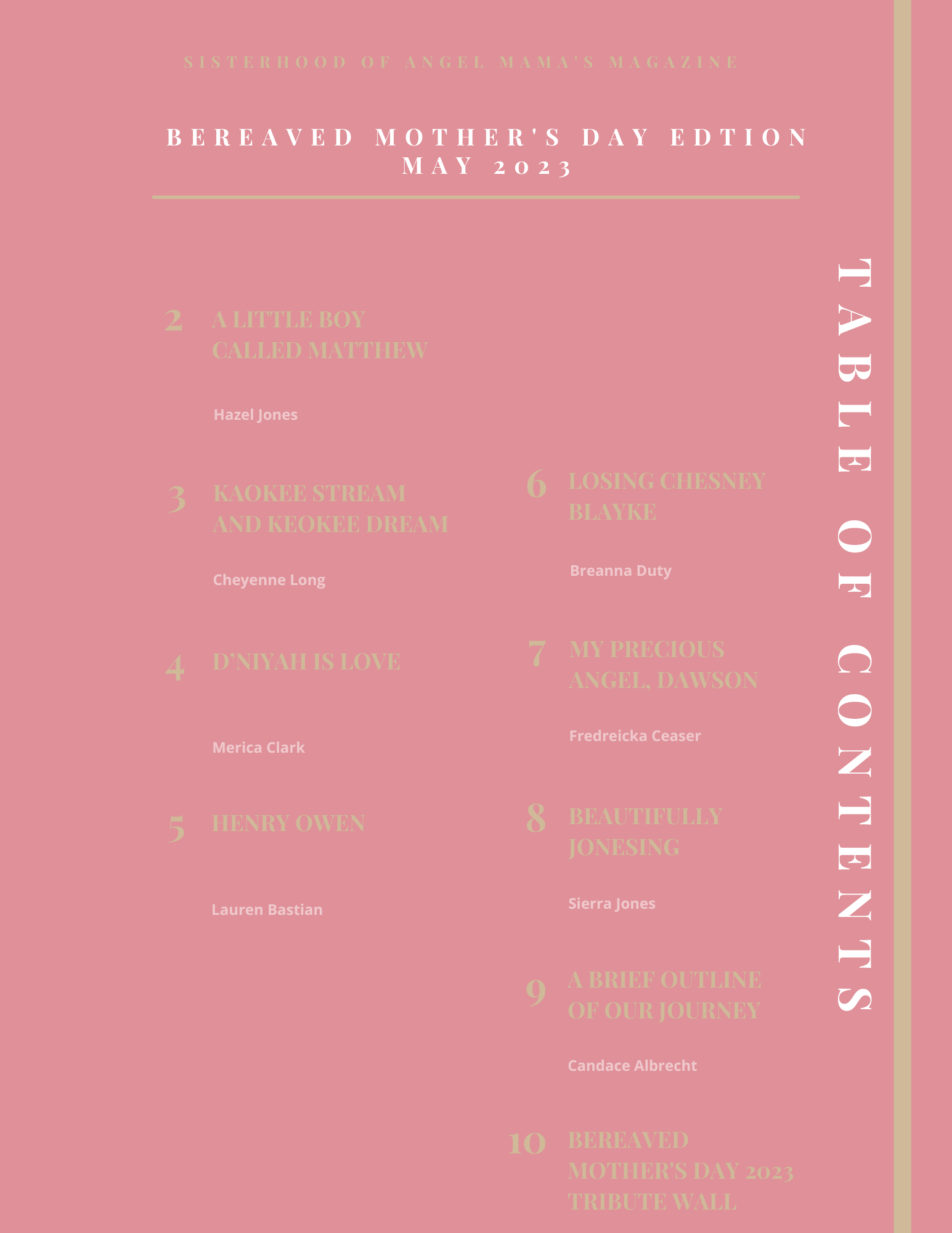Table of Contents 2023 – Quila's Angels